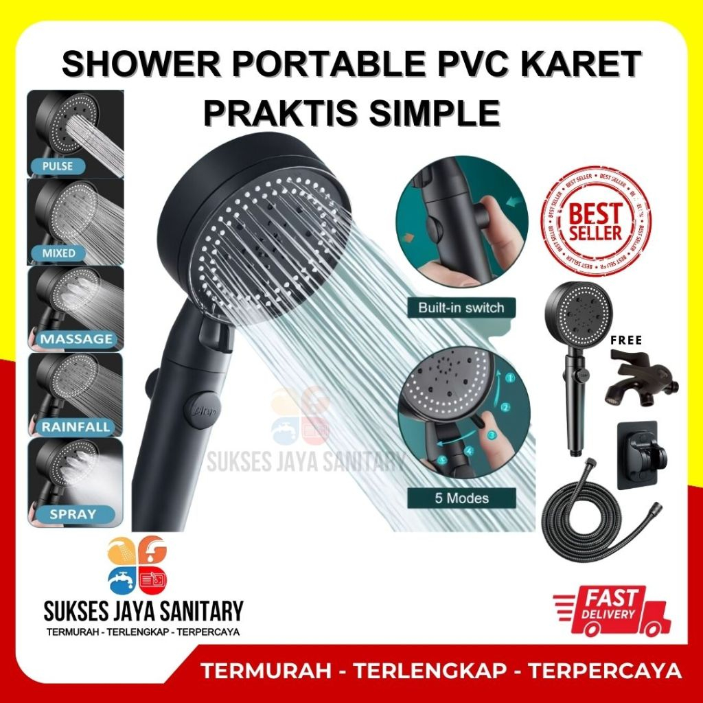 Jual 5 In 1 Kepala Shower Set Mandi Hitam Premium Shower Head 5 Mode ...