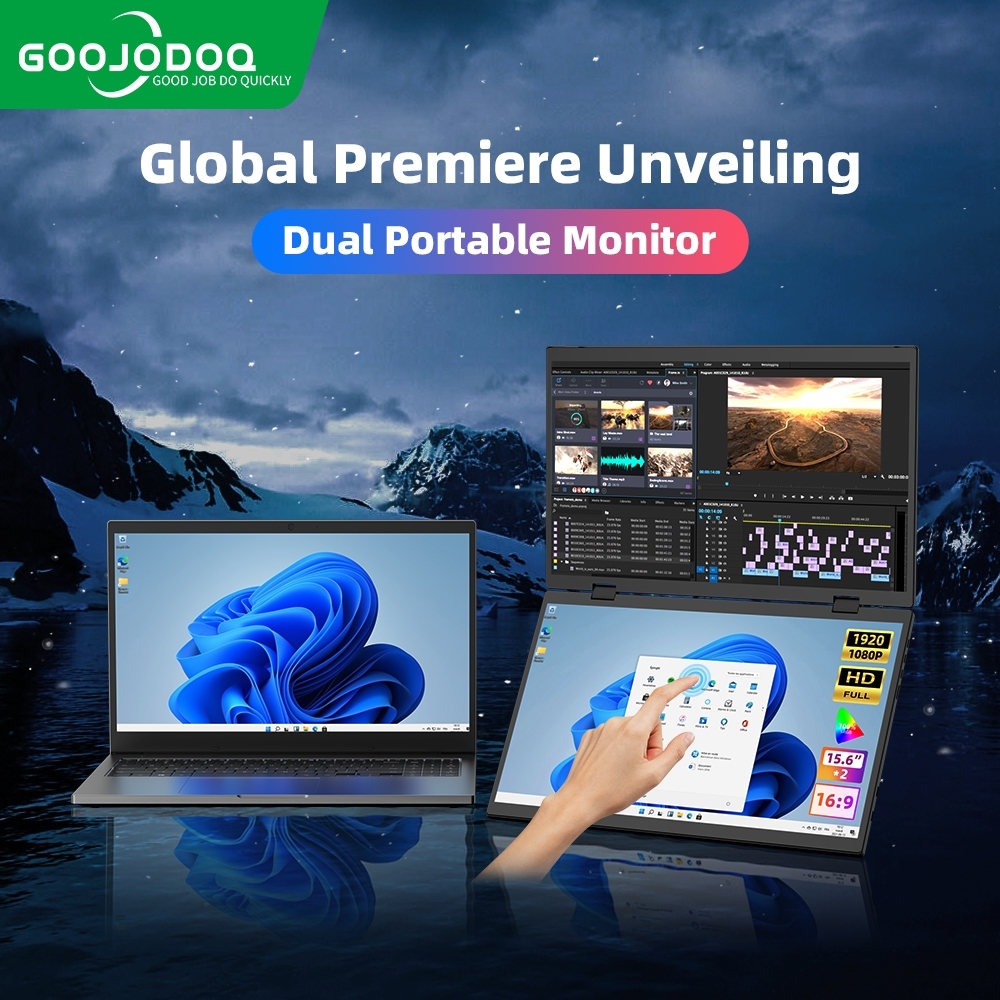Jual GOOJODOQ 15.6" Touchscreen Dual-View Portable Folding HD Monitor ...