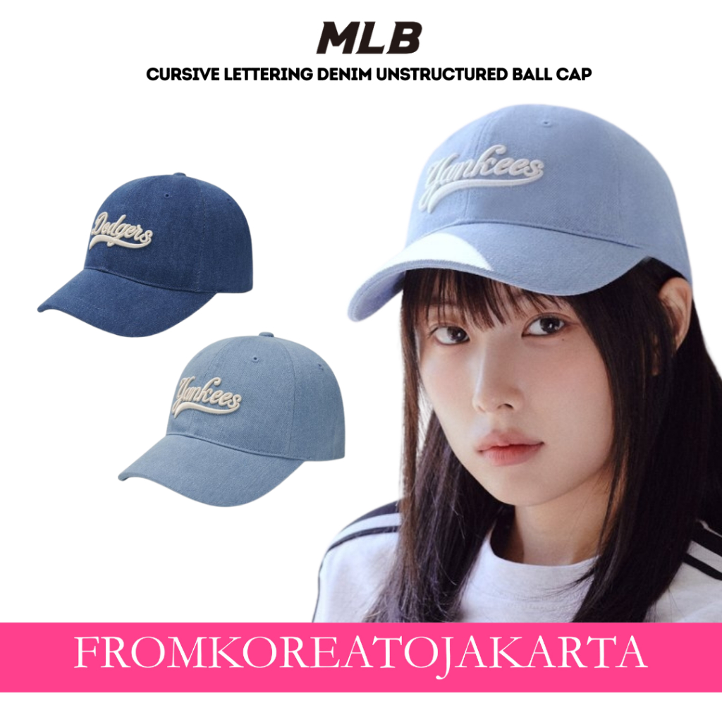 Jual MLB Cursive Lettering Denim Unstructured Ball Cap | Shopee Indonesia