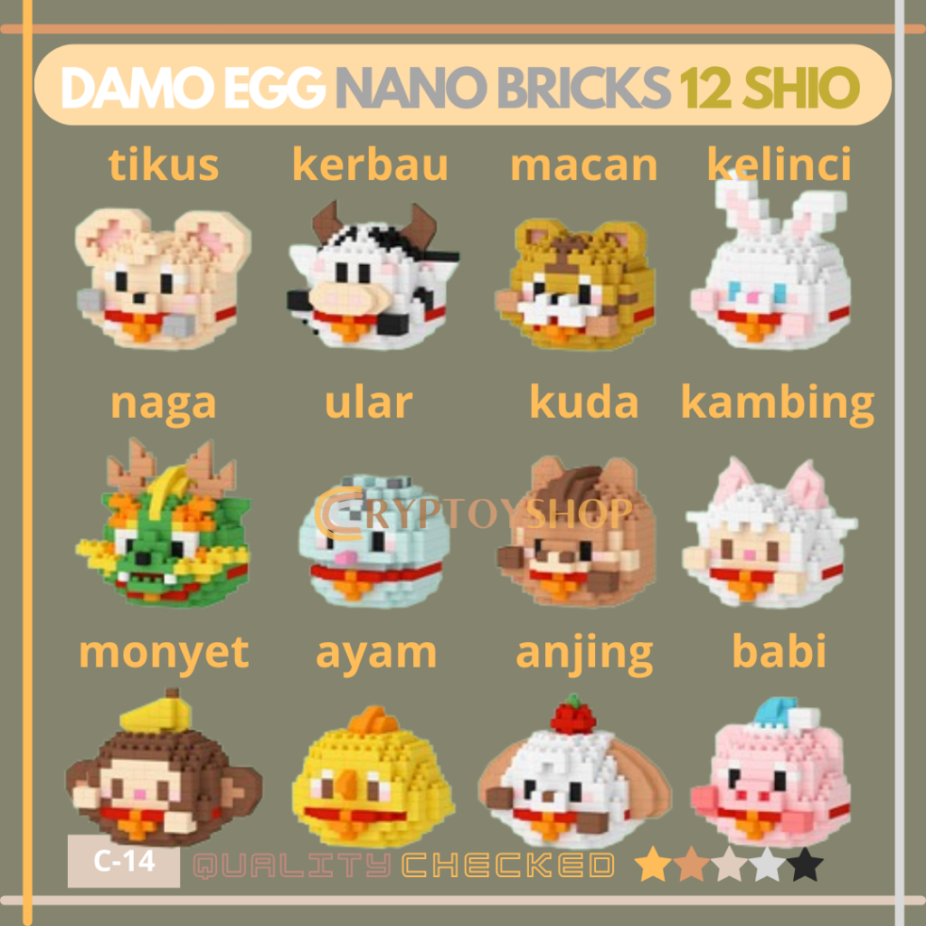 Jual CRYPTOYSHOP DAMO EGG CHINESE ZODIAC SHIO CHINA 12 NANO BLOCKS ...