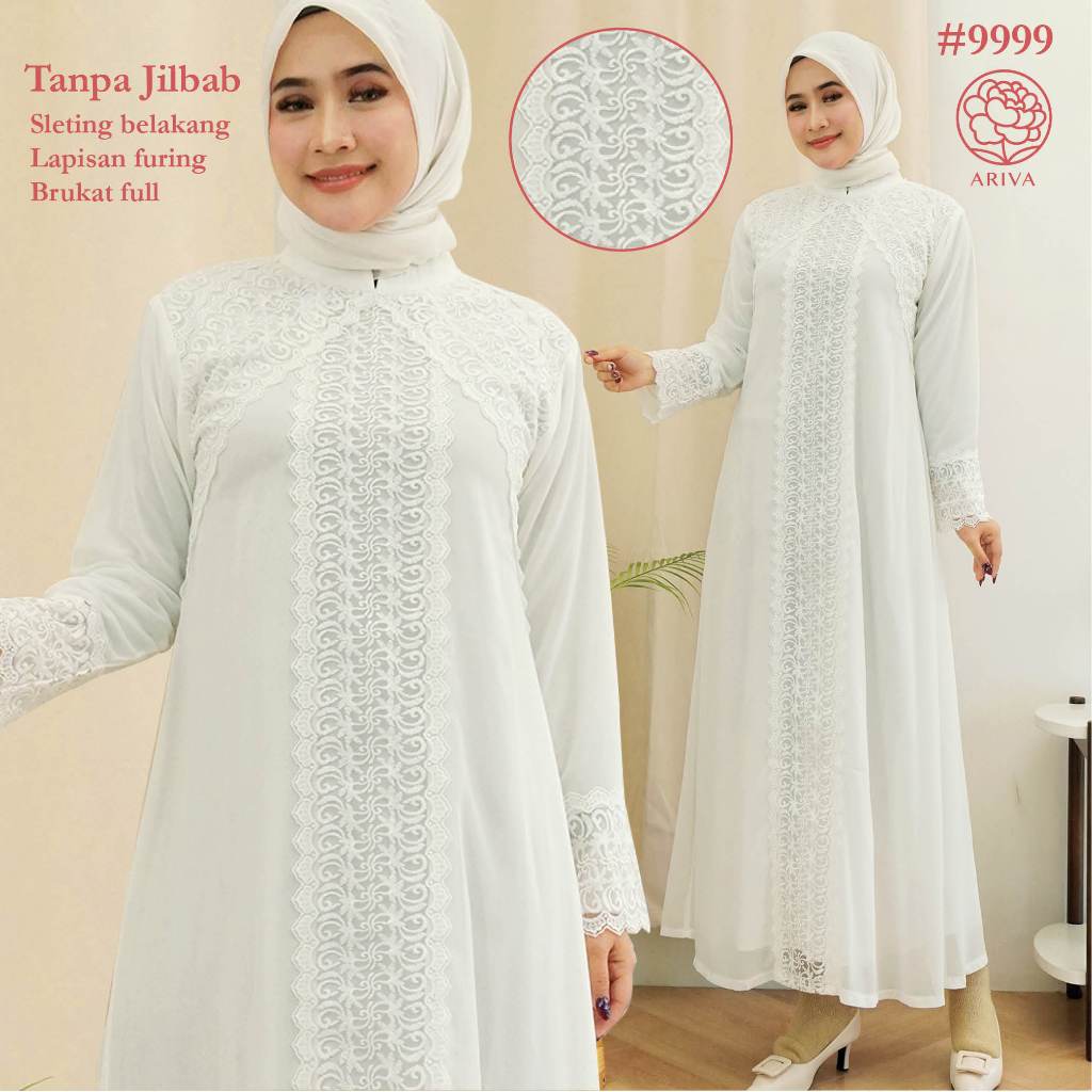 Jual Gamis RALINE 9999 Brukat Putih Muslim - Gamis Wanita Premium Lace ...