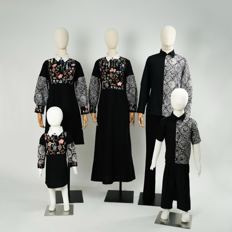 Jual Set Family Raya Couple Baju Batik Serie Aster Hitam Katun | Shopee ...