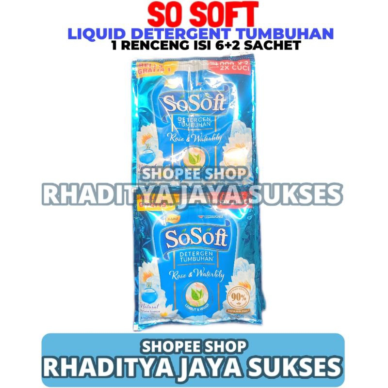 Jual So Soft Detergent Cair Liquid 1 Renceng Isi 8 Sachet 80ml | Shopee ...
