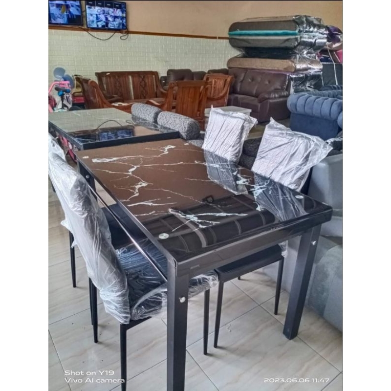 Jual Meja Makan Kaca Tempered Glass Importa Motif Marble Marmer Hitam ...