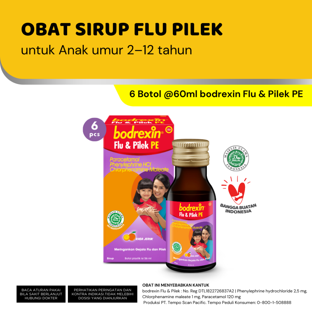 Jual Bodrexin Flu & Pilek PE Syrup (56ml / 6 Botol) (01.2026) | Shopee Indonesia
