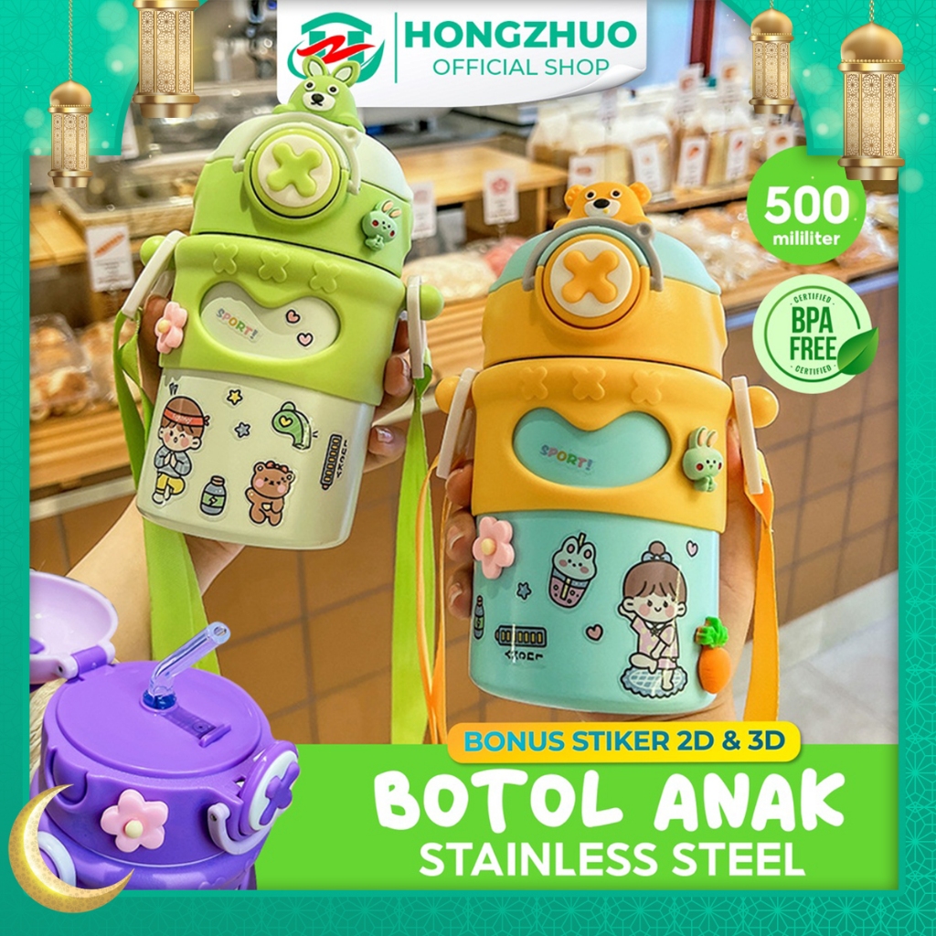 Jual Hongzhuo Botol Minum Anak Stainless Stell 500ml Free Stiker 2D+3D ...