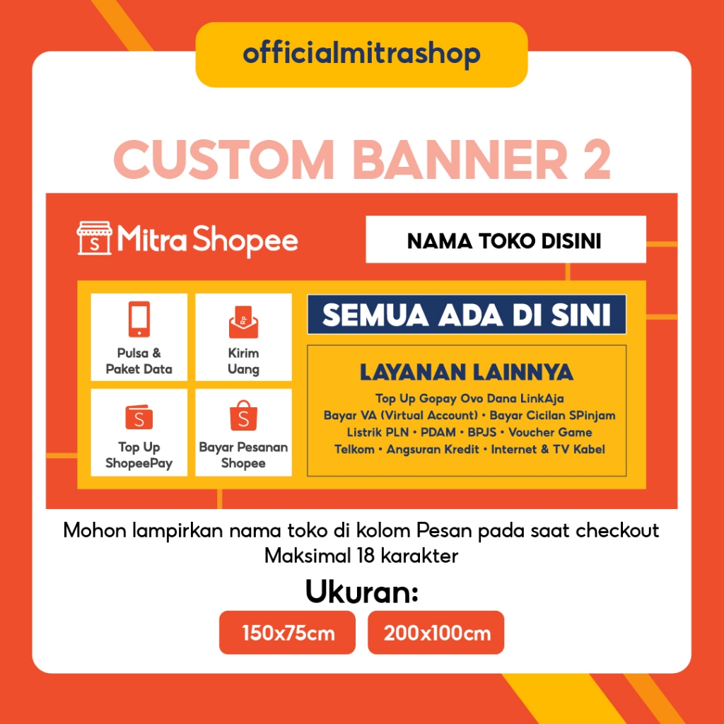 Jual [CUSTOM NAMA TOKO] Mitra Shopee - Banner Horizontal | Shopee Indonesia