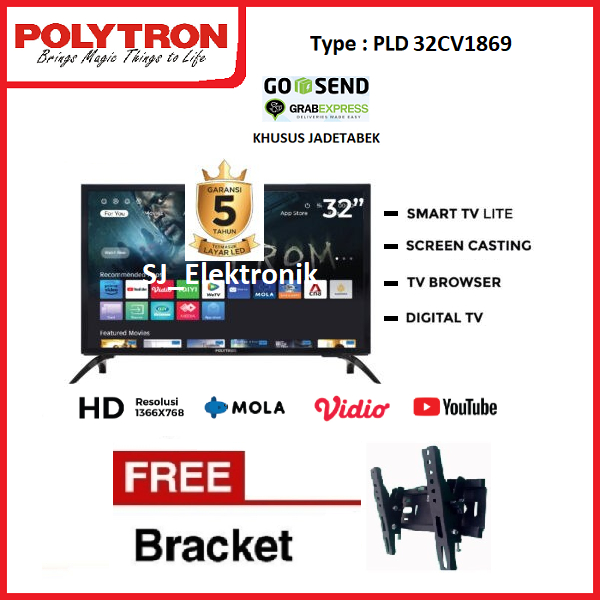 Jual Braket + LED TV Polytron 32 Inch PLD 32CV1869 HD SmartTV DVB-T2 | Shopee Indonesia