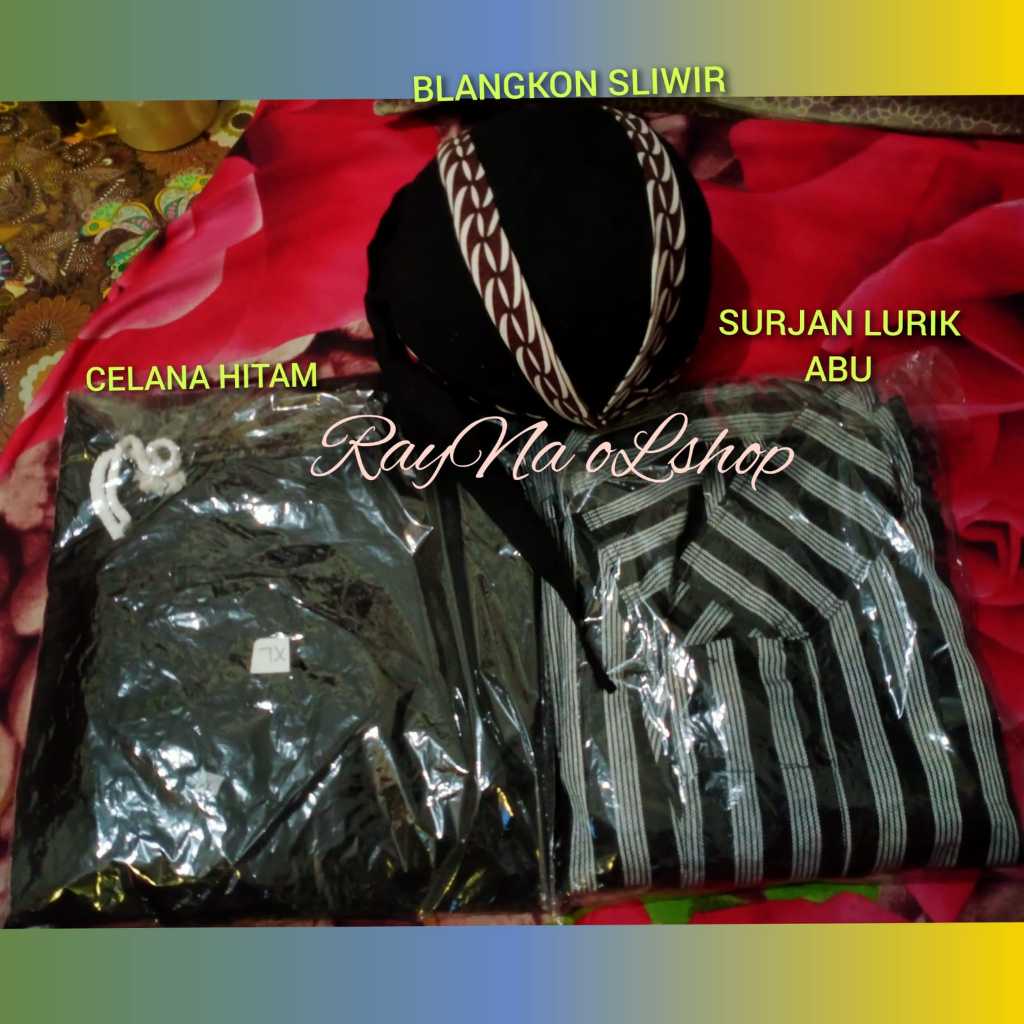 Jual SETELAN PAKAIAN ADAT JAWA PRIA / LAKI | SURJAN LURIK ABU + CELANA HITAM + BLANGKON SLIWIR ...