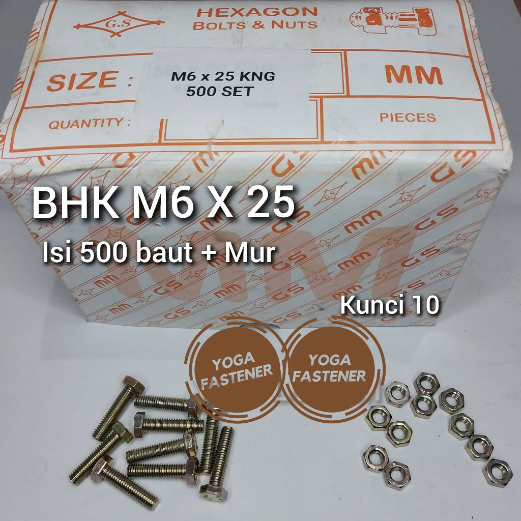 Jual 1 Dus Baut dan Mur BHK M6 Hexagon ukuran M6x10 sampai M6x100 | Shopee Indonesia