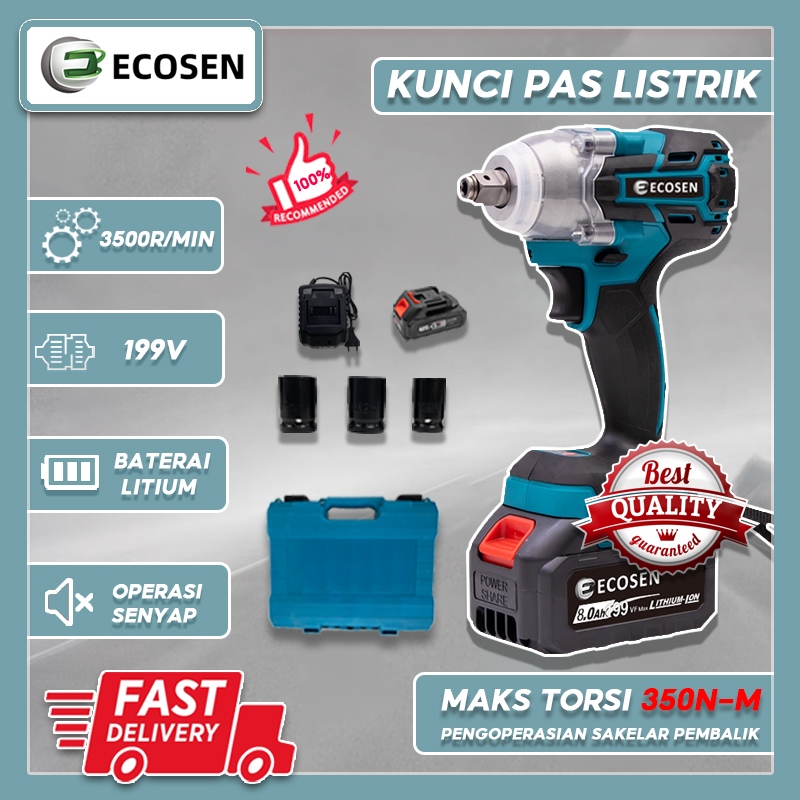 Jual Set Bor Dampak Mesin Impact Baterai Cordless Impact Wrench ECOSEN ...