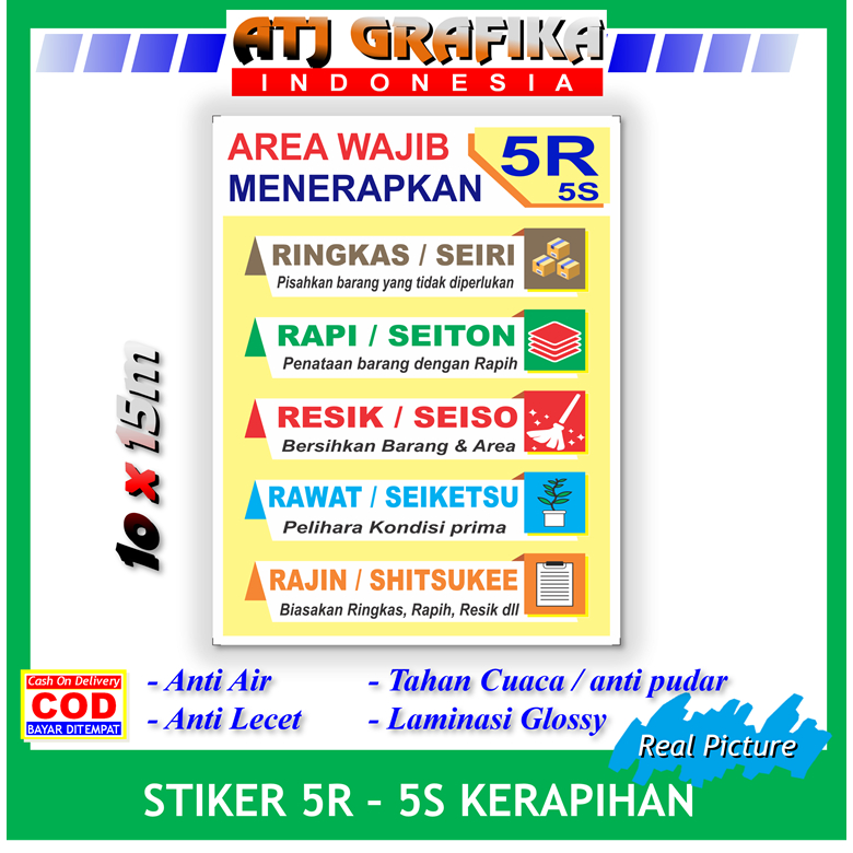 Jual Stiker 5R 5S prosedure kebersihan kerapihan area sticker pabrik toko kantor rumah dll ...