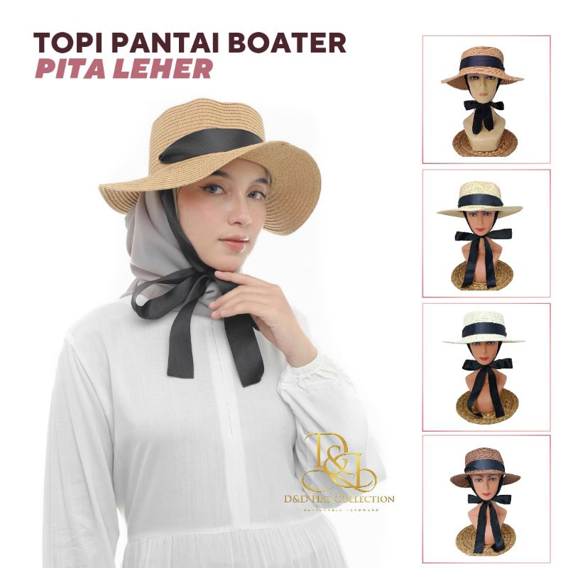 Jual Topi Boater Pita Leher Dewasa Topi Pantai Wanita | Shopee Indonesia
