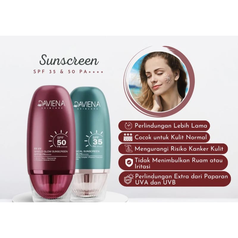 Jual DAVIENA SKINCARE SUNSCREEN 5X UV SHIELD GLOW SPF50 PA ...