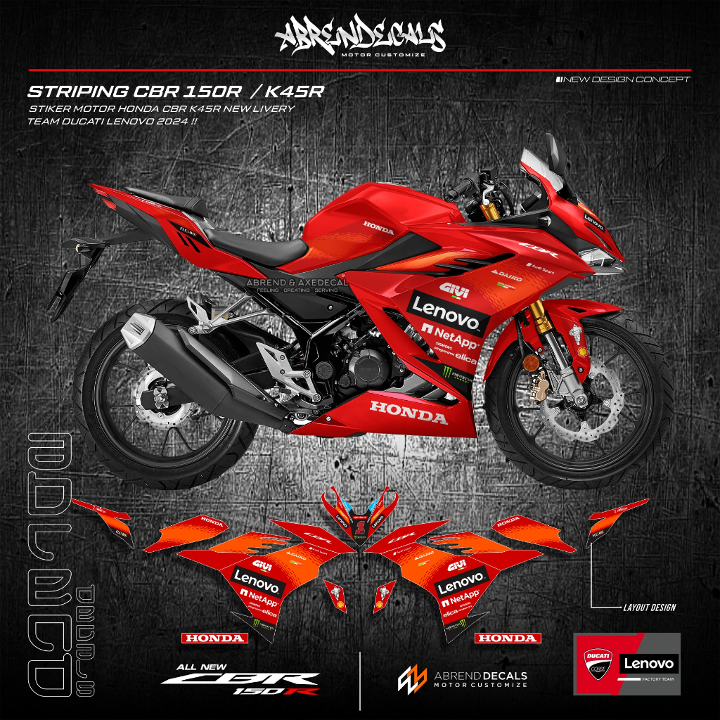 Jual STIKER CBR 150 R NEW K45R LIVERY DUCATI LENOVO 2024 / STRIPING MOTOR HONDA CBR 150R NEW ...