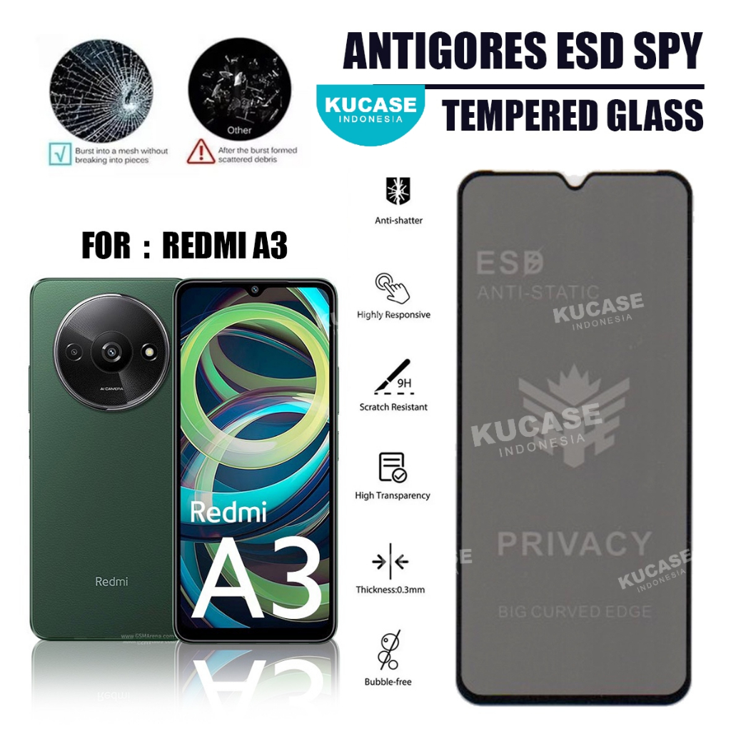 Jual Redmi A3 Temperd Glass Kaca Anti Static Spy Anti Intip Full Layar ...