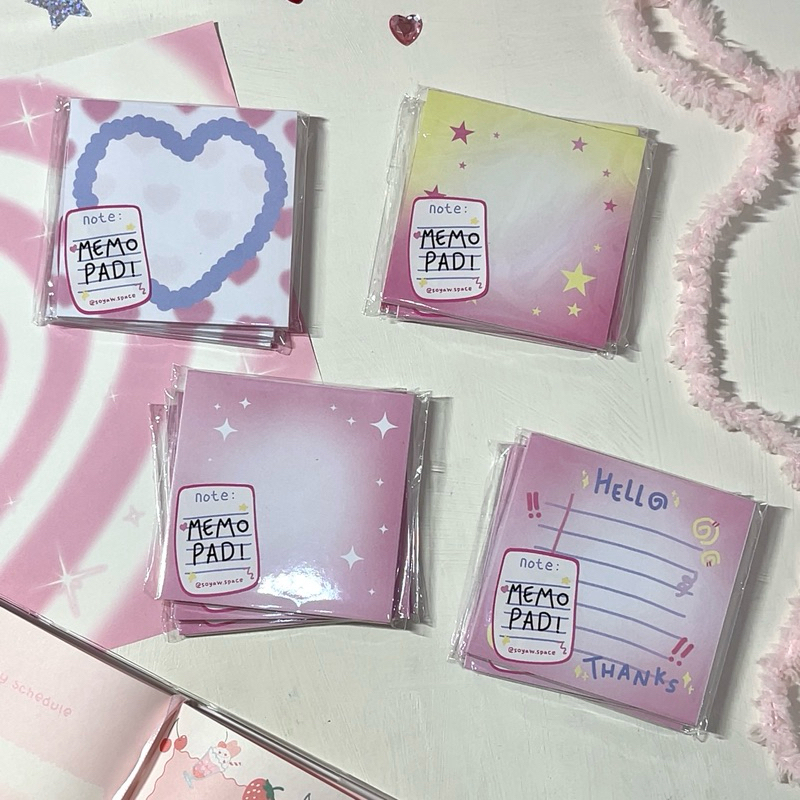 Jual memo pad note pad aesthetic pink love glitter 8 x 8 cm | Shopee ...