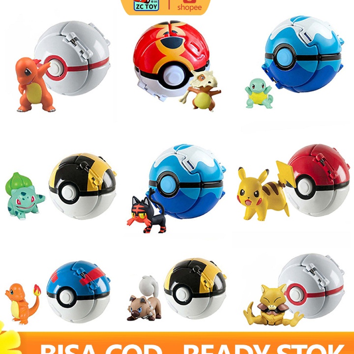 Jual HJ6 ZCTOY Mainan Bola Pikachu Mini Figure Pokemon Pokeball Lempar ...