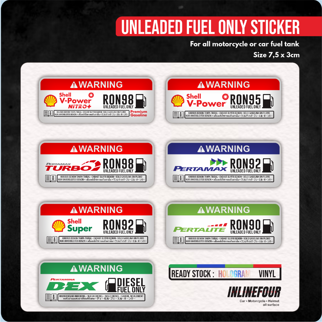 Jual Sticker Printing Cut Unleaded Fuel Only Stiker RON Tangki Bahan ...