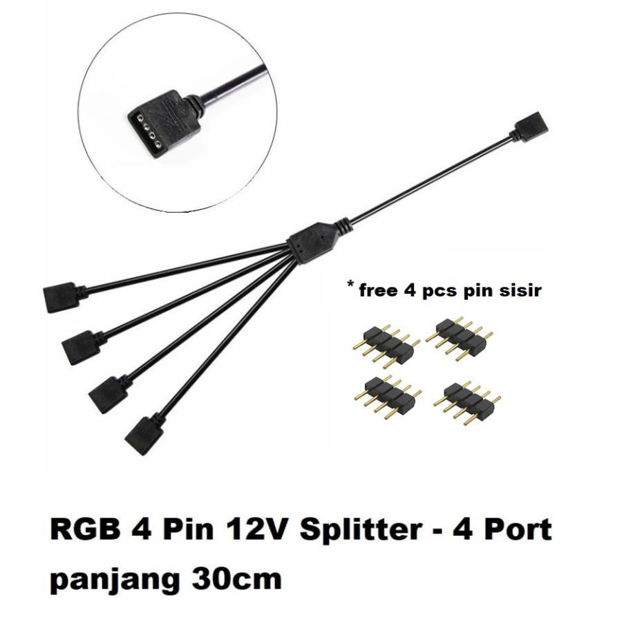 Jual Kabel RGB - Splitter RGB 4 Pin 12V Cabang 4 Port | Shopee Indonesia