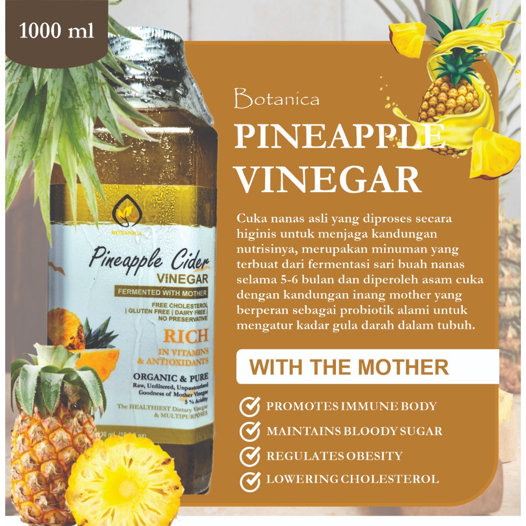 Jual Botanica Cuka Nanas 1000 ml/1 Liter - Pineapple Cider Vinegar with Mother Bragg | Shopee ...