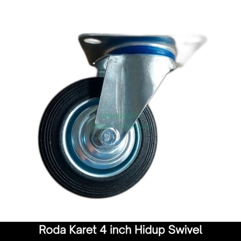 Jual Roda Karet Hitam Hidup 4 inch Roda Swivel Trolley Gerobak 4" 100 ...