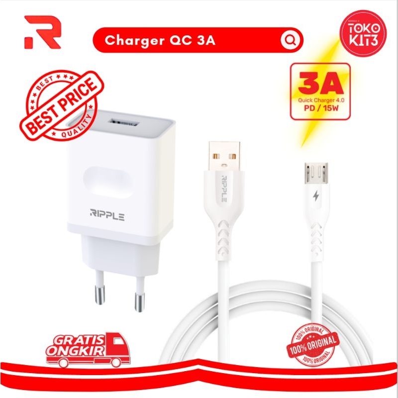 Jual Ripple Fast Charger+Cable fast charging 18W PD USB Type-C QC3.0 ...