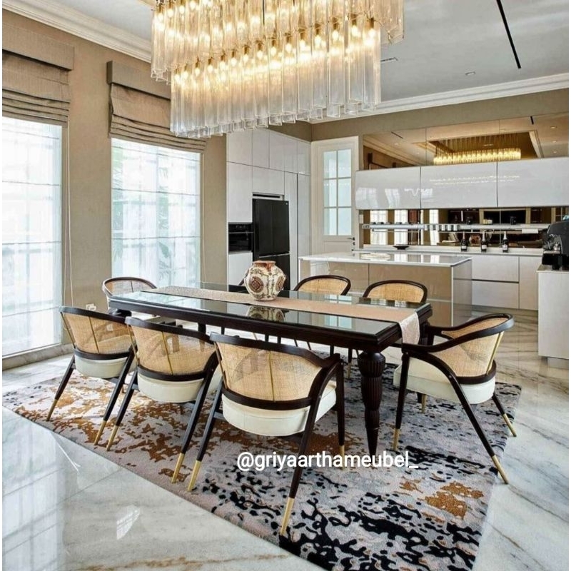 Jual meja makan mewah kayu jati formasi 8 kursi meja makan estetik ...