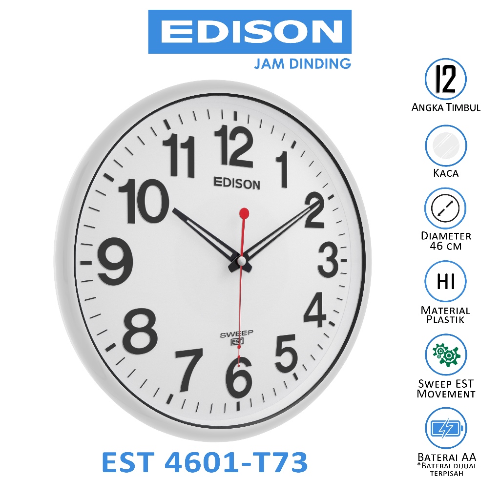 Jual Jam Dinding Edison EST 4601 T73 Chrome Timbul Diameter 460mm 46cm ...