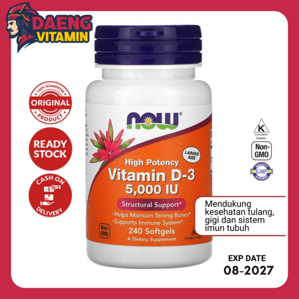 Jual NOW Vitamin D3 5000 IU – 240 Softgels | Imun Kuat & Tulang Sehat | Shopee Indonesia