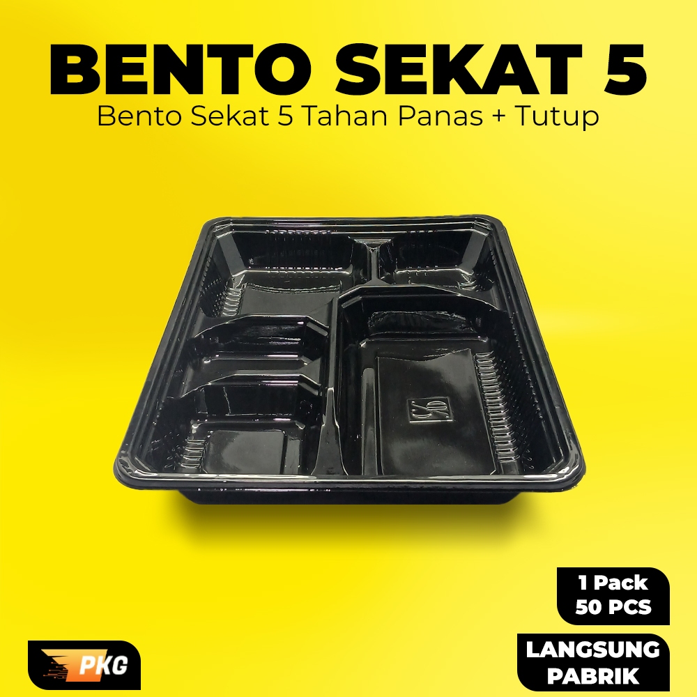 Jual Mika Bento Sekat 5 / Tray Bento Sekat 5 Tahan Panas + Tutup / Box Bento 5 Sekat 50 pcs ...
