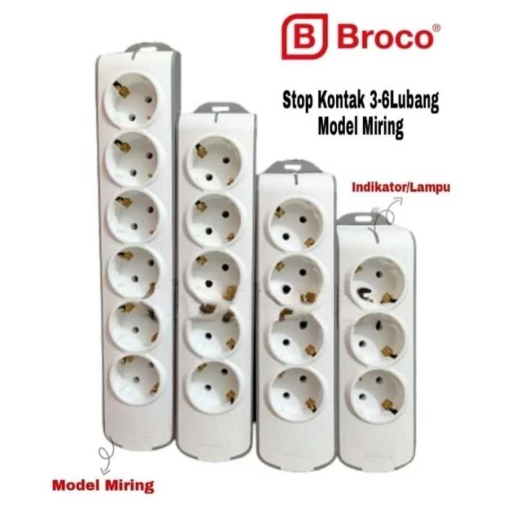 Jual Stop Kontak 3-6 Lubang + Lampu Indikator Broco Tipe Slanting OB ...