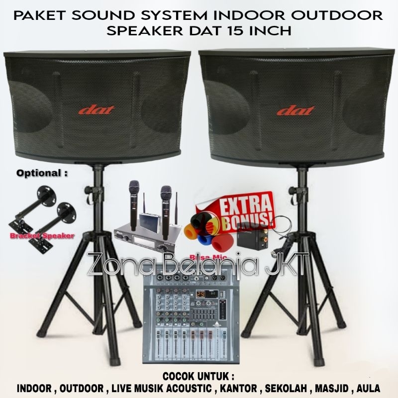 Jual PAKET SOUND SYSTEM INDOOR OUTDOOR LIVE MUSIK SPEAKER DAT 15 INCH POWER MIXER 4 CHANNEL USB ...