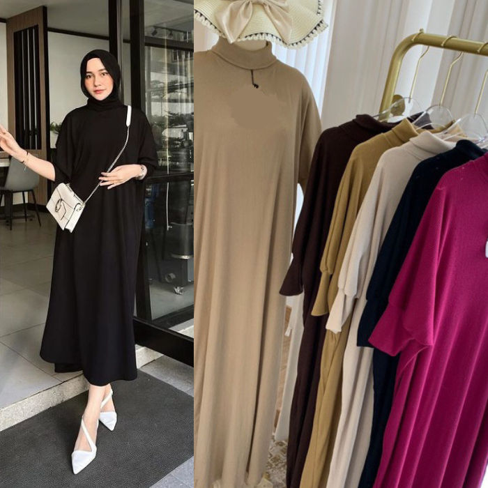 Jual GAMIS BATWING KNIT RIB PREMIUM / GAMIS KALONG KNIT / GAMIS KNIT ...