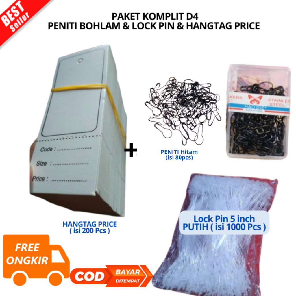 Jual [BAYAR DI TEMPAT] (Paket 01) LOCK PINS 1000 PCS + HANG TAG / 200 PCS bahan ART CARTON ...