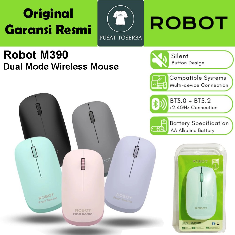 Jual Mouse Robot M390 Dual Mode Bluetooth & Wireless 2.4G Silent Click - Gratis Batu Siap Pakai ...