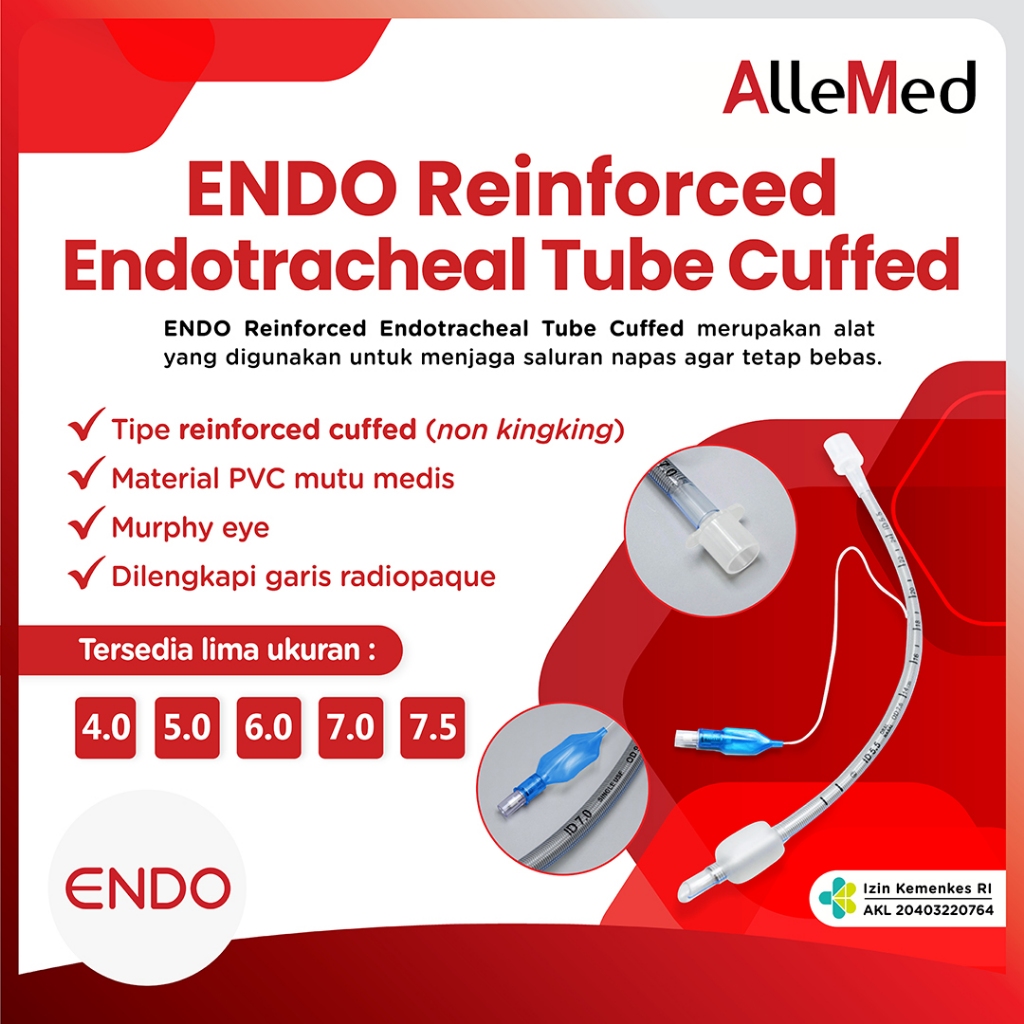 Jual ENDO Reinforced Endotracheal Tube Cuffed - ETT Reinforced Cuffed ...