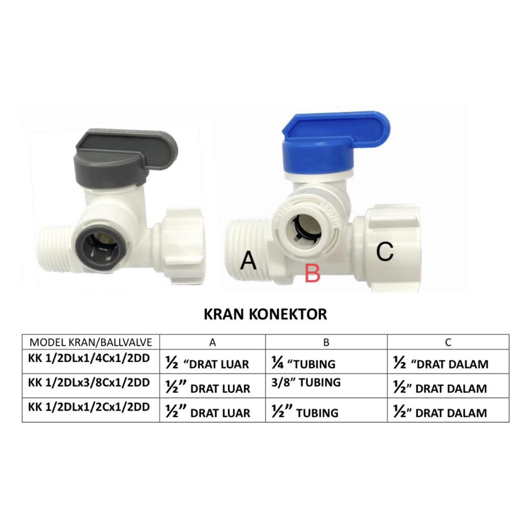 Jual STOP KRAN TEE KONEKTOR BALLVALVE TUBING RO QUICK JOINT FITTING ...
