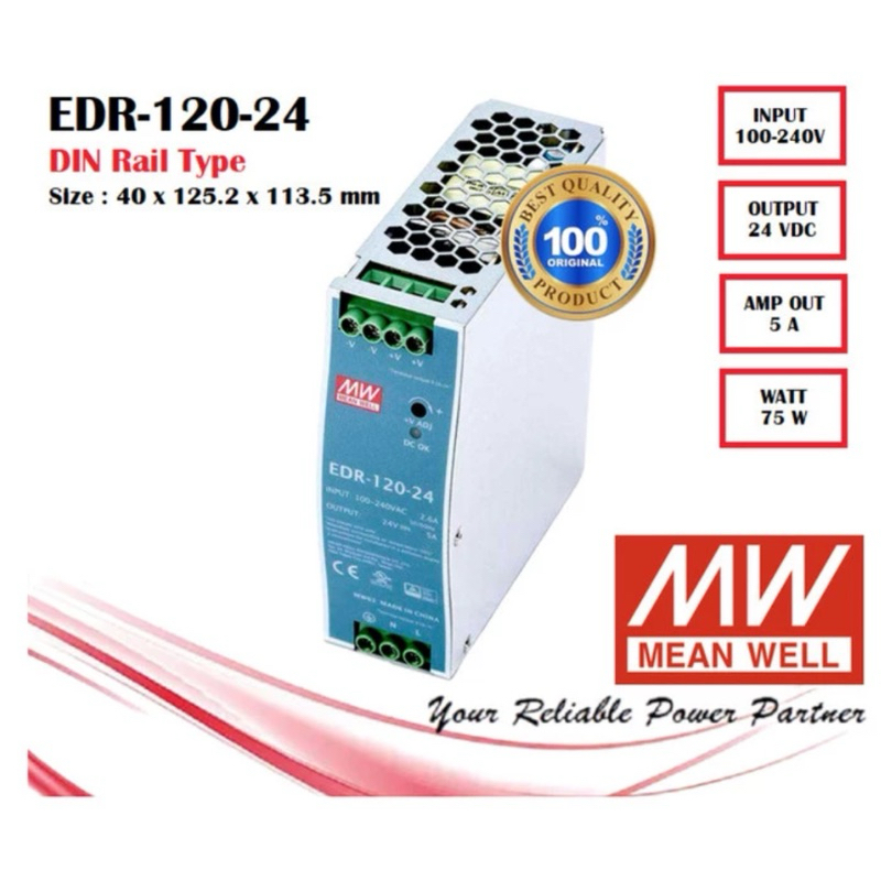 Jual EDR-120-24 - DIN RAIL POWER SUPPLY MEAN WELL 5A 24VDC | Shopee Indonesia