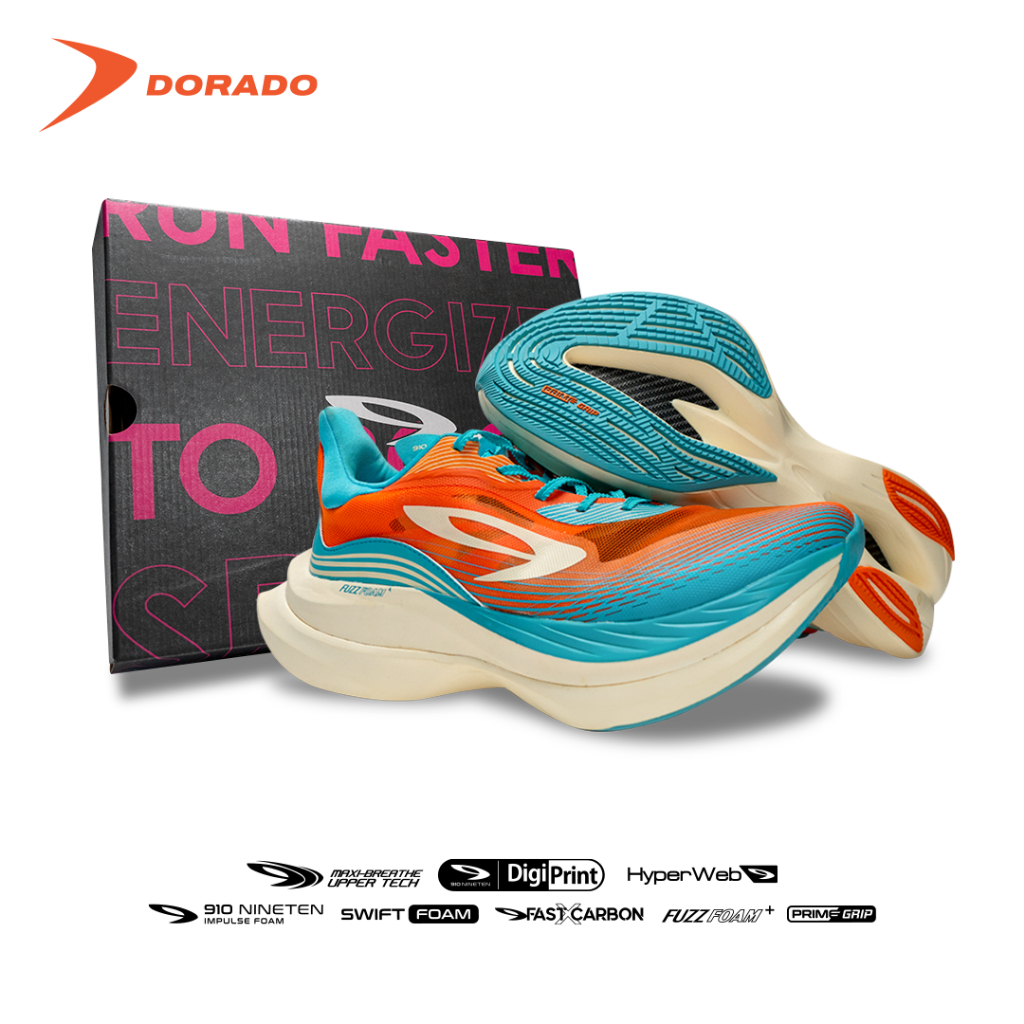 Jual 910 Nineten HAZE PRO sepatu lari - Orange/Putih-Gading/Biru Tosca ...