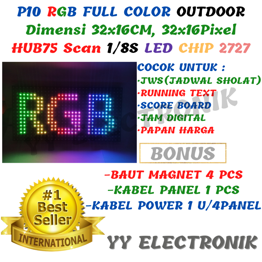 Jual Panel Modul LED P10 RGB Fulloutdoor Scan 1/8 FULL COLOR SMD (G ...