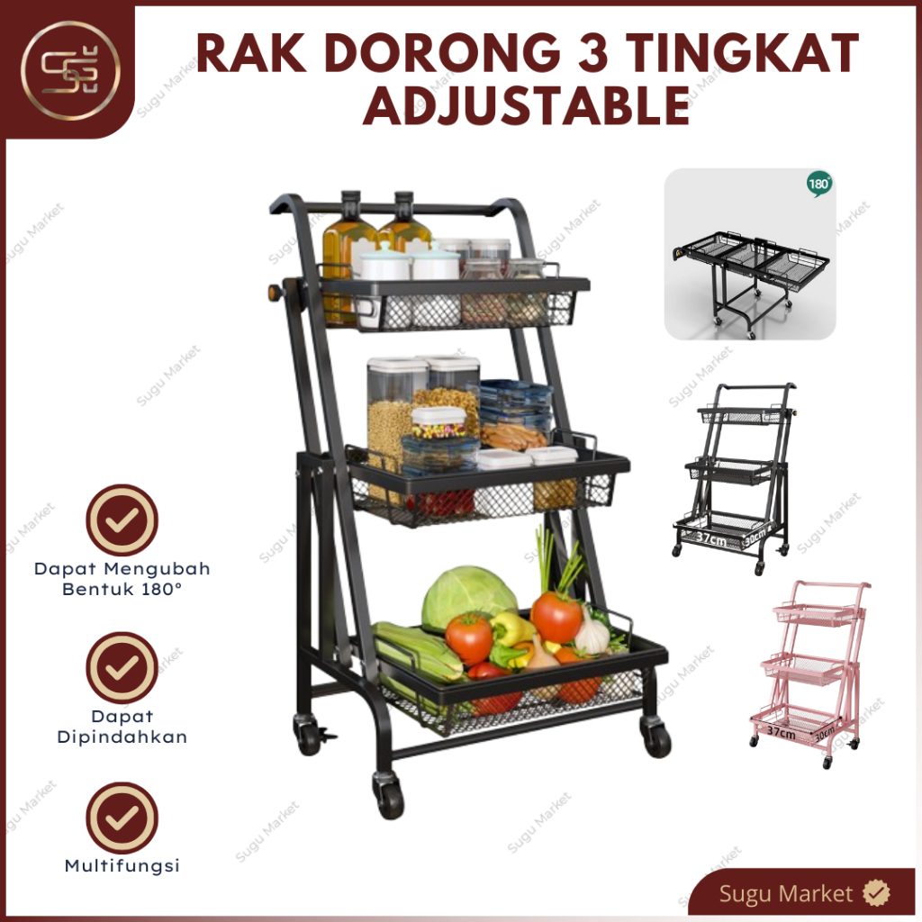 Jual Rak Lipat Dorong Roda 3 Susun / Rak Multifungsi / Rak Dapur Lipat ...