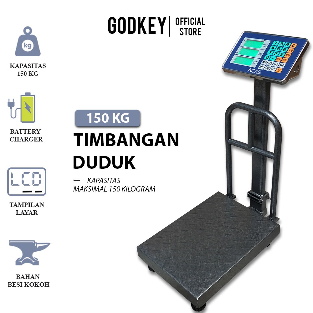Jual TCS - 150 kg Timbangan Duduk Digital Charger Elektronik Pagar Lipat Singel Display Sembako ...