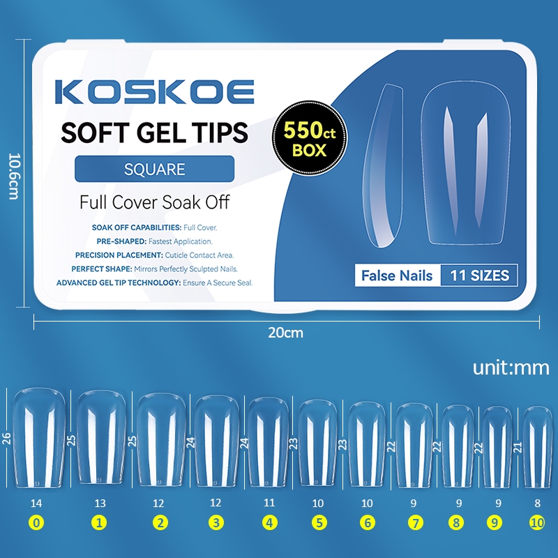 Jual KOSKOE Soft Nail Tips 550pcs Kuku Palsu Full Buff Nail Extension ...