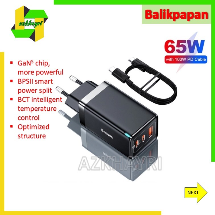 Jual Baseus Original Gan5 Pro 65W Charger Adaptor TYPE C USB Port Super Fast Charging Laptop HP ...