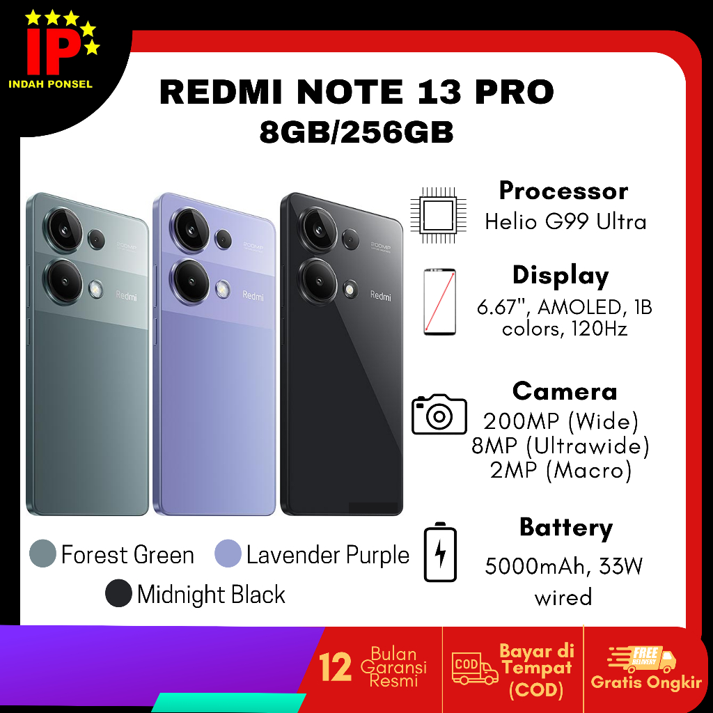 Jual XIAOMI REDMI NOTE 13 PRO RAM 8GB/256GB GARANSI RESMI NASIONAL ...