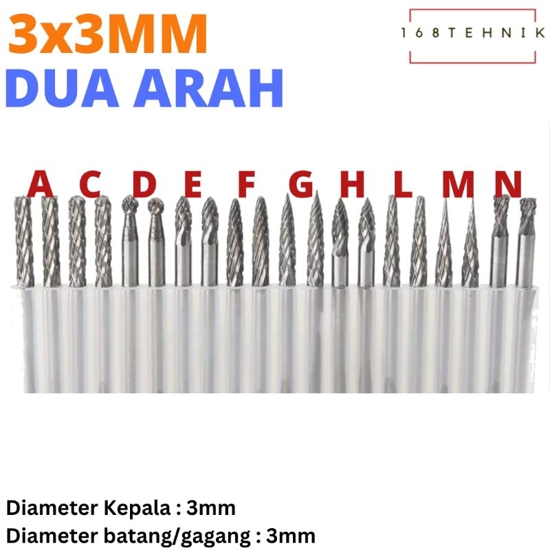 Jual 3x3 CARBIDE ROTARY / MATA BOR TUNER 3mm / ROTARY BURR TUNER 3mm ...