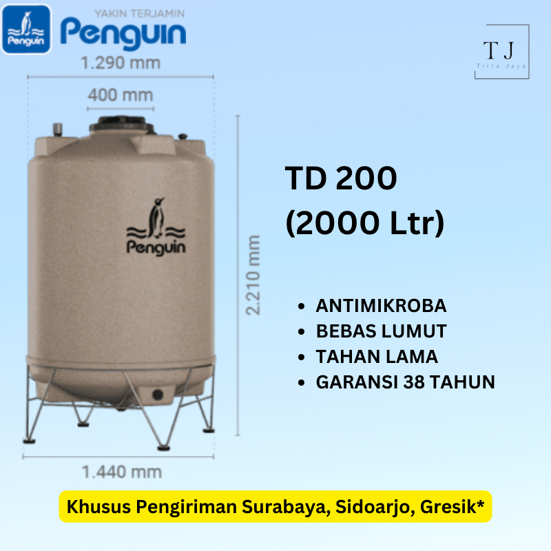 Jual PENGUIN TANDON AIR TD 200 2000 Liter Tandon Kuras Toren Air Tangki Air | Shopee Indonesia