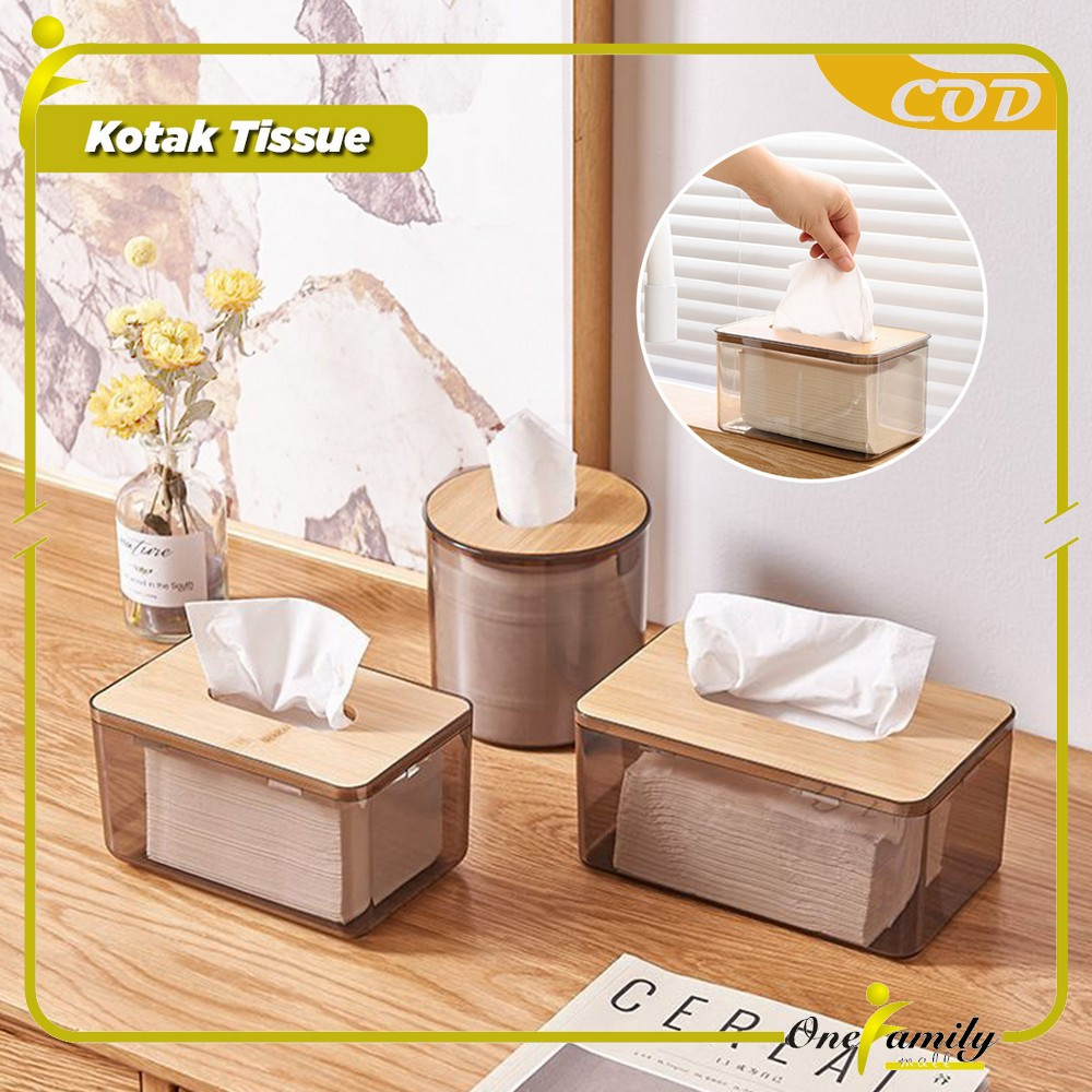 Jual ONE-C999 Tempat Tissue Transparan Estetik Tutup Kayu Minimalis ...