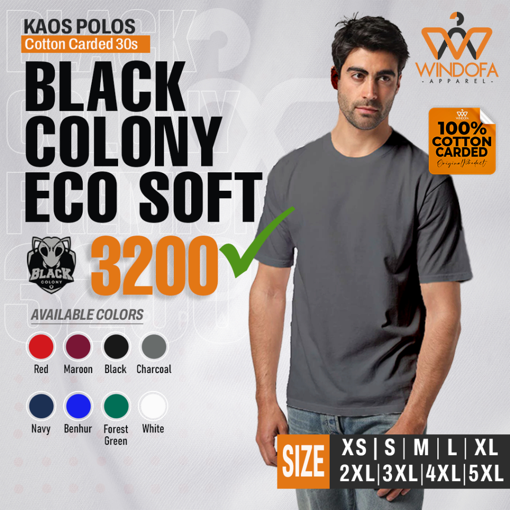 Jual KAOS POLOS PRIA SOFT COTTON CARDED 30S Black Colony Eco Soft 3200 LENGAN PENDEK S M L XL ...